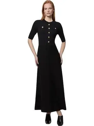 Karen Millen Rib Knit Military Trim Maxi Dress - Black