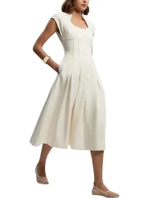 Karen Millen Compact Stretch Dropped Waist Midi Dress - Ivory
