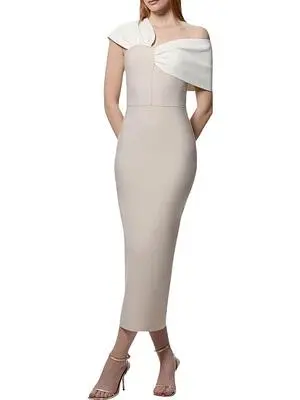 Karen Millen Asymmetric Strap Knit Midi Dress - Neutral