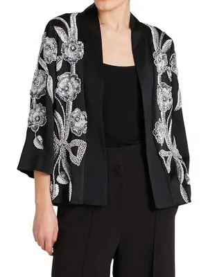 TEMPERLEY LONDON Lana Embroidered Crepe Satin Jacket - Black