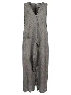 OPIFICIO Linen Maxi Dress With Draped Detailing - Black