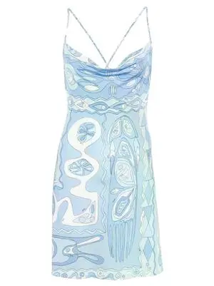Emilio Pucci Abstract Print Cowl Neck Dress - Blue