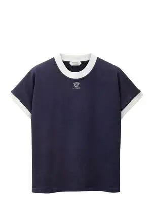 Versace Embroidered-logo Stretch Cotton-jersey Slim T-shirt - Blue