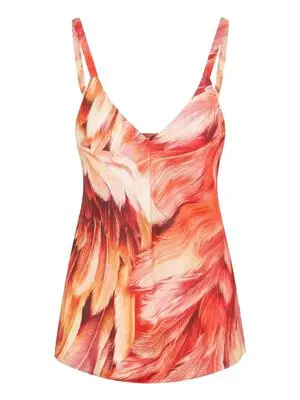 Roberto Cavalli Feather-print Silk Top - Red