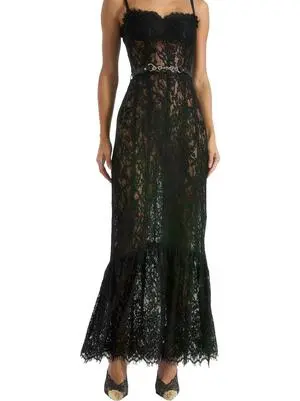 MANIÈRE DE VOIR Manière De Voir Freya Belted Lace Maxi Dress