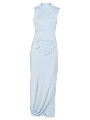 SELF-PORTRAIT Draped Ruched Asymmetric Dress - Blue