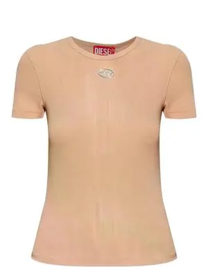 DIESEL® Logo Plaque Ribbed T-shirt - Neutrals