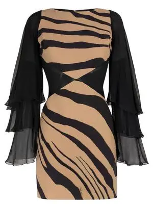 Roberto Cavalli Tiger Print Tiered Sleeve Dress - Black