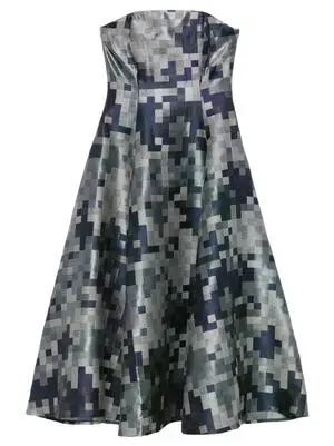 LEEN MOUGHRABI Leen Mougrhabi Amira Strapless Pixel-print Midi Dress - Blue