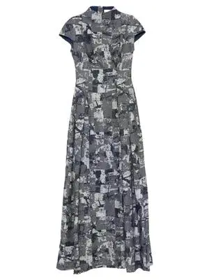 LEEN MOUGRHABI Rania Abstract-print Cap-sleeve Maxi Dress - Grey