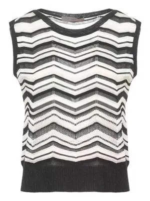 D.exterior Sleeveless Chevron Knit Top With Metallic Threading - Black