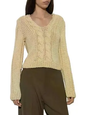 JIL SANDER Jil Sander Cable Knit V-Neck Sweater