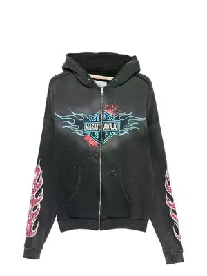 SECND SLF Masato Kawajo Firestorm Zip-up Cotton Hoodie - Black