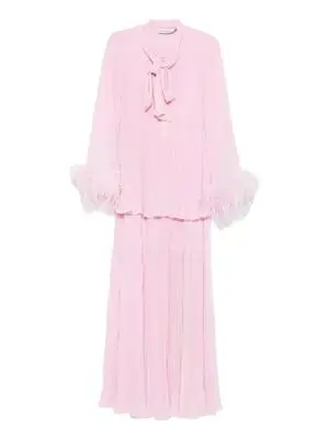 SELF-PORTRAIT Feather-trim Pleated Maxi Dress - Pink