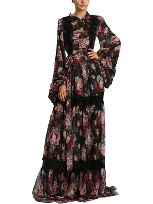 MIAU BY CLARA ROTESCU Saskia Floral-print Lace-trim Maxi Dress - Black