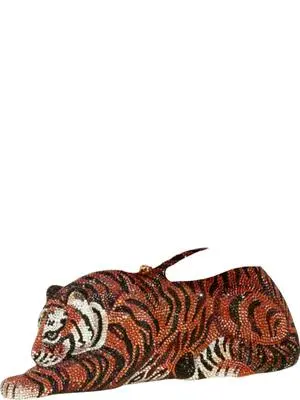 Judith Leiber Judith Leiber Wildcat Bengal Tiger Crystal-Embellished Clutch Bag Brown