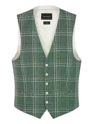 RAMON SANJURJO Check-pattern Silk Waistcoat - Green