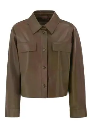 Max Mara Cropped Lamb Leather Jacket - Brown