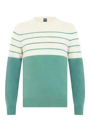Fedeli Striped Cashmere Crew Neck Sweater - Green