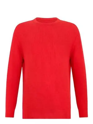 Fedeli Cotton Waffle Knit Crew Neck Sweater - Red