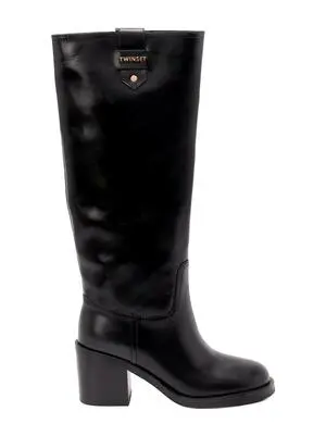 TWINSET Logo Plaque Block Heel Boots - Black