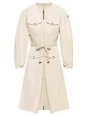 Moncler Logo Patch Poplin Midi Dress - Neutrals