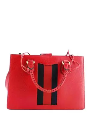 Gucci Animalier Web Top Handle Leather Medium Tote Bag - Red