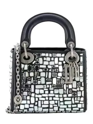 Dior Lady Dior Chain Bag Leather And Mirror Mosaic Mini Shoulder Bag Black