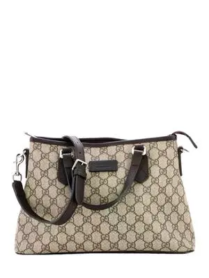 Gucci Convertible Zip Gg Coated Canvas With Leather Small Tote Bag - Brown