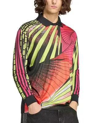 Adidas Archive Graphic-print Long-sleeve Polo Shirt - Black