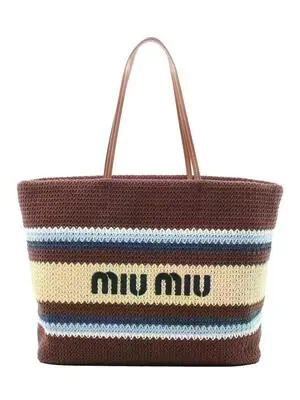 Miu Miu Raffia-effect Woven Tote Bag - Brown