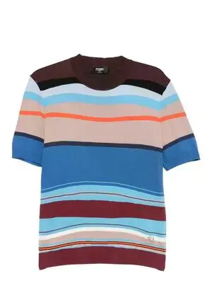 Fendi Striped Crew Neck Short Sleeve Top - Blue