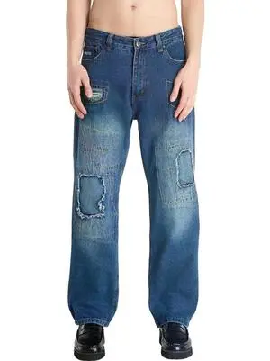 WASTED Cotton Straight-leg Jeans - Blue