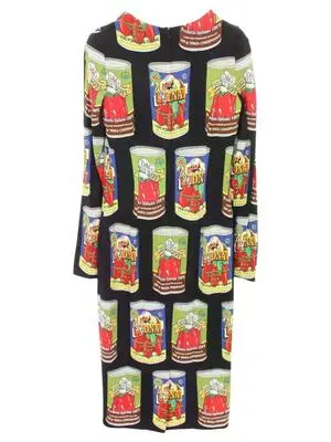 Dolce & Gabbana Tomato Can Print Long Sleeve Midi Dress - Black