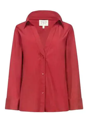 TWP V-neck Spread Collar Shirt - Red