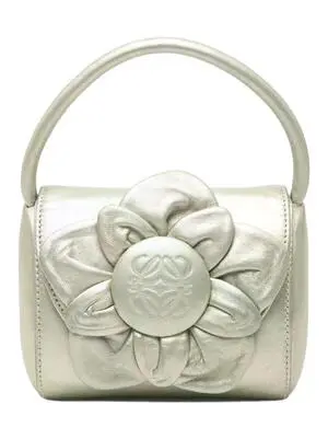 Loewe Metallic Leather Anagram Flower Handbag - Silver