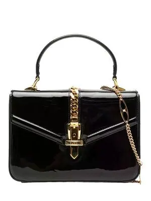 Gucci Sylvie 1969 Mini Patent Leather Top Handle Bag - Black
