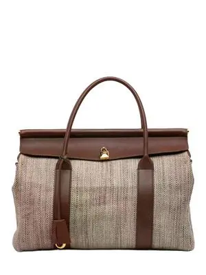 Loro Piana Toile Herringbone And Leather Tote Bag - Neutrals