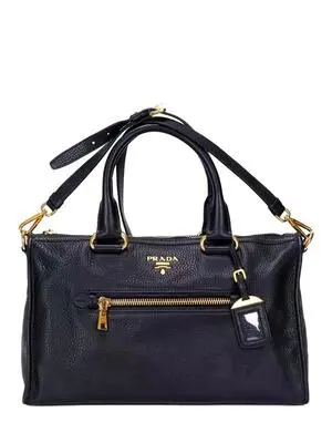 Prada Grained Leather Tote Bag - Black