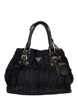 Prada Ruched Buckle Detail Tote Bag - Black