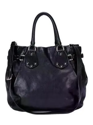 Prada Belt Detail Leather Tote Bag - Black