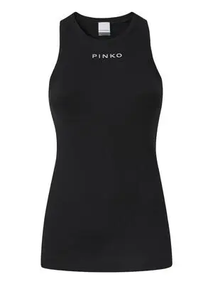 Pinko Logo Printed Ribbed Tank Top - Black