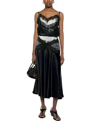 Viktor & Rolf Silk Satin Lace-trim Midi Skirt - Black