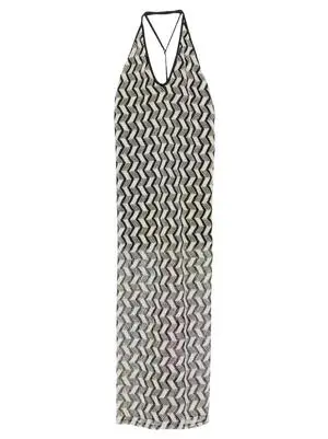 COTAZUR Chevron Pattern Halterneck Maxi Dress - Black