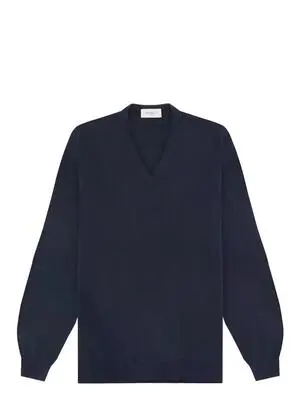 PIACENZA CASHMERE 1733 Navy V-neck Cashmere Sweater - Blue