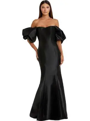 Mac Duggal Petite Sweetheart Off-the-shoulder Puff Sleeve Gown - Black