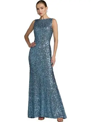 Mac Duggal Sequin Cowl Back Gown - Blue