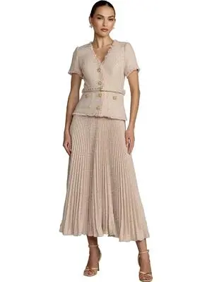 Mac Duggal Textured Boucle Pleated Maxi Dress - Blush