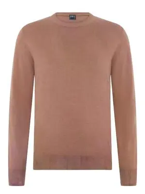 Fedeli Round Neck Fine Knit Sweater - Brown