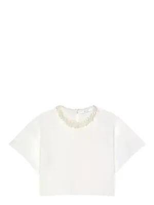 Givenchy Pearl-embellished Cropped T-shirt - Neutrals